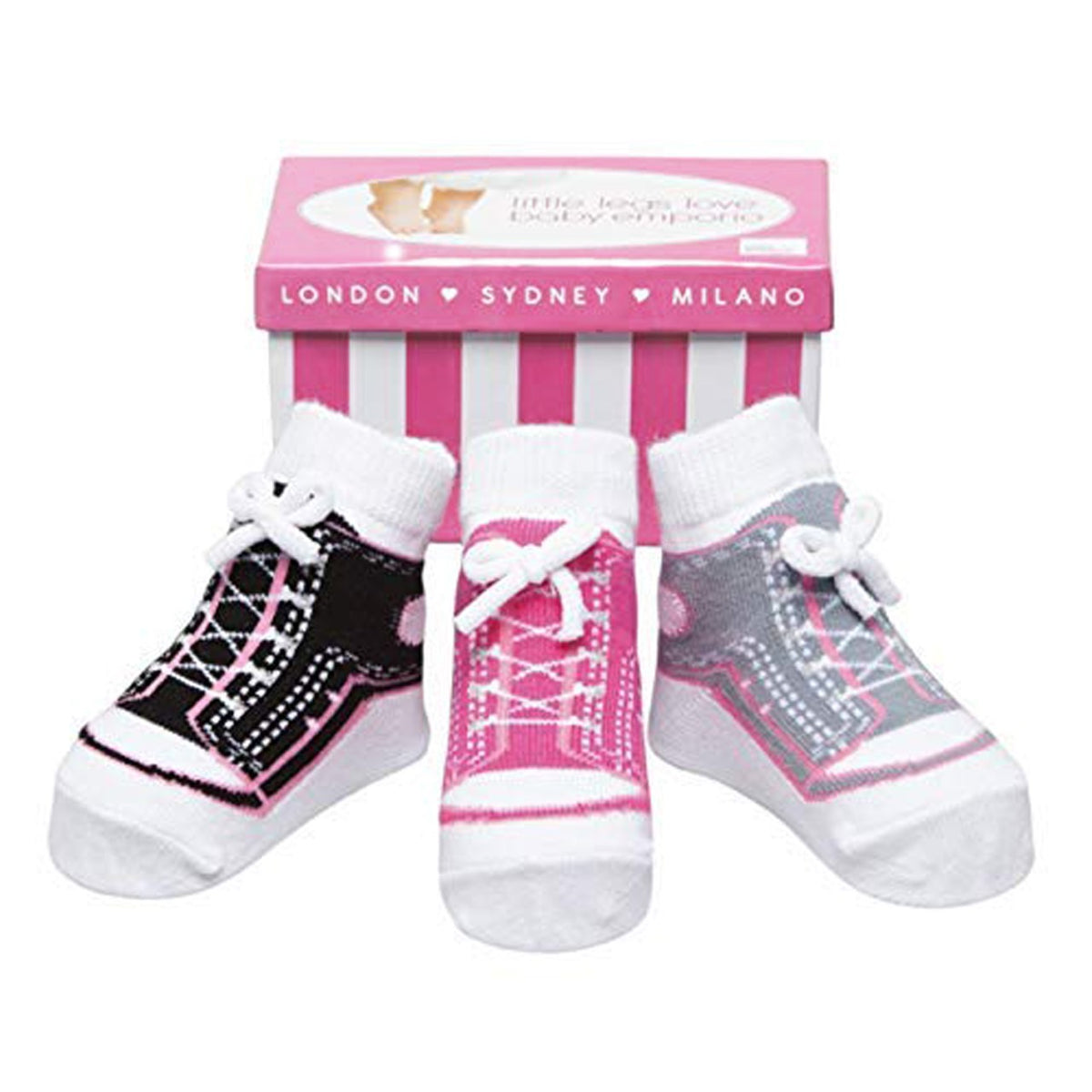 SNEAKER shoe-design socks. With faux shoelaces and anti-slip soles. 3 ...